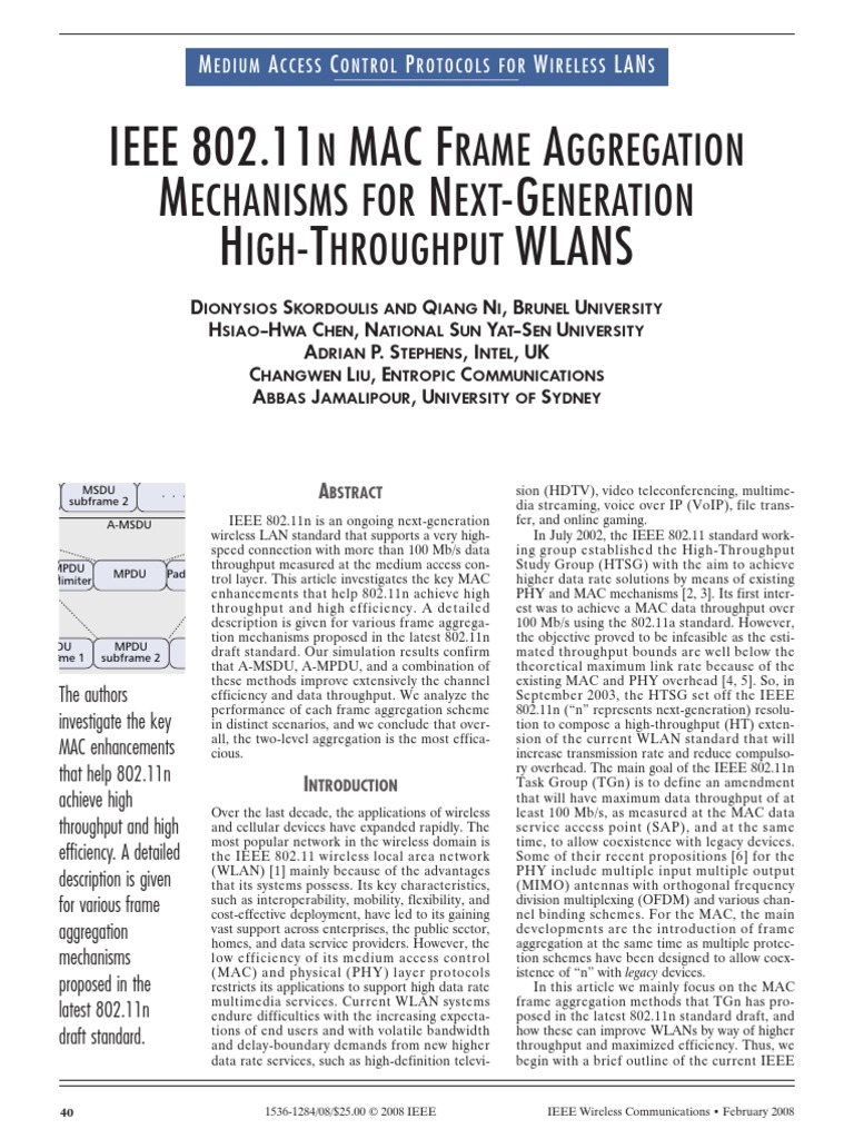 IEEE 802.11n MAC Frame Aggregation Mechanisms For Next-Generation High ...