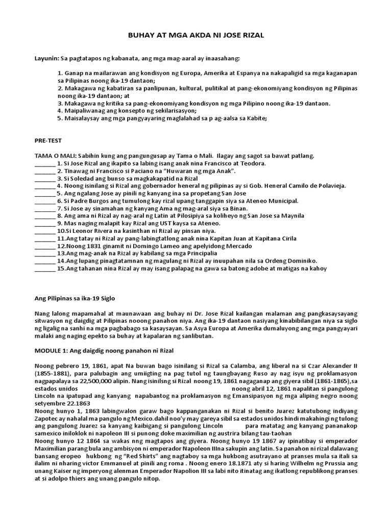 Modyul 1 Ang Daigdig Noong Panahon Ni Rizal | PDF