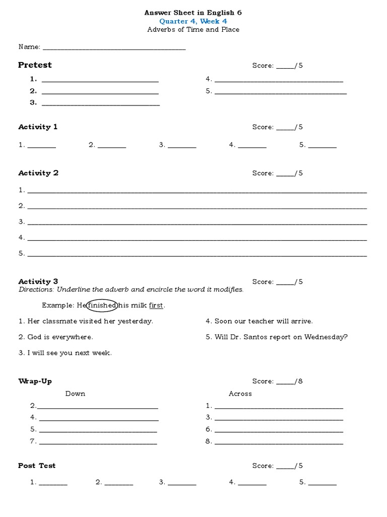 Answer Sheet in English6 Q4W4 | PDF