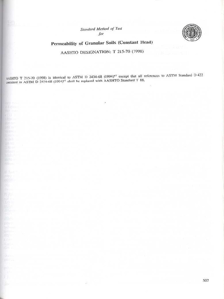AASHTO T215 - Permeability of Granular Soils (Constant Head) | PDF