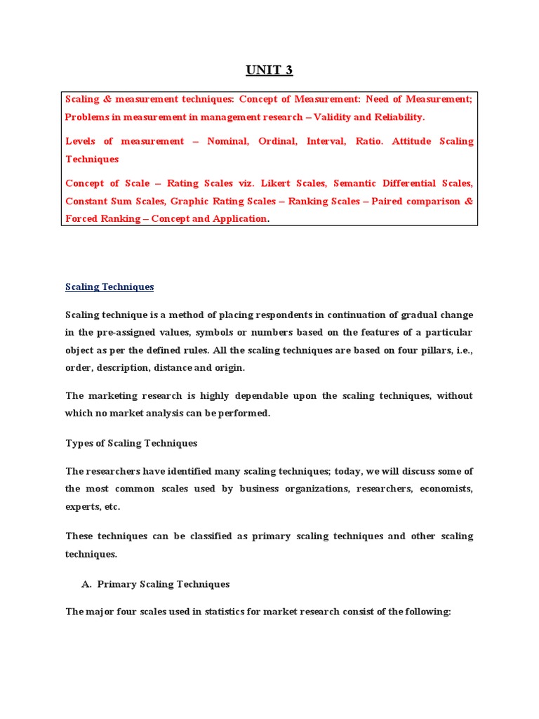 Unit 3: Scaling Techniques | PDF | Level Of Measurement | Measurement