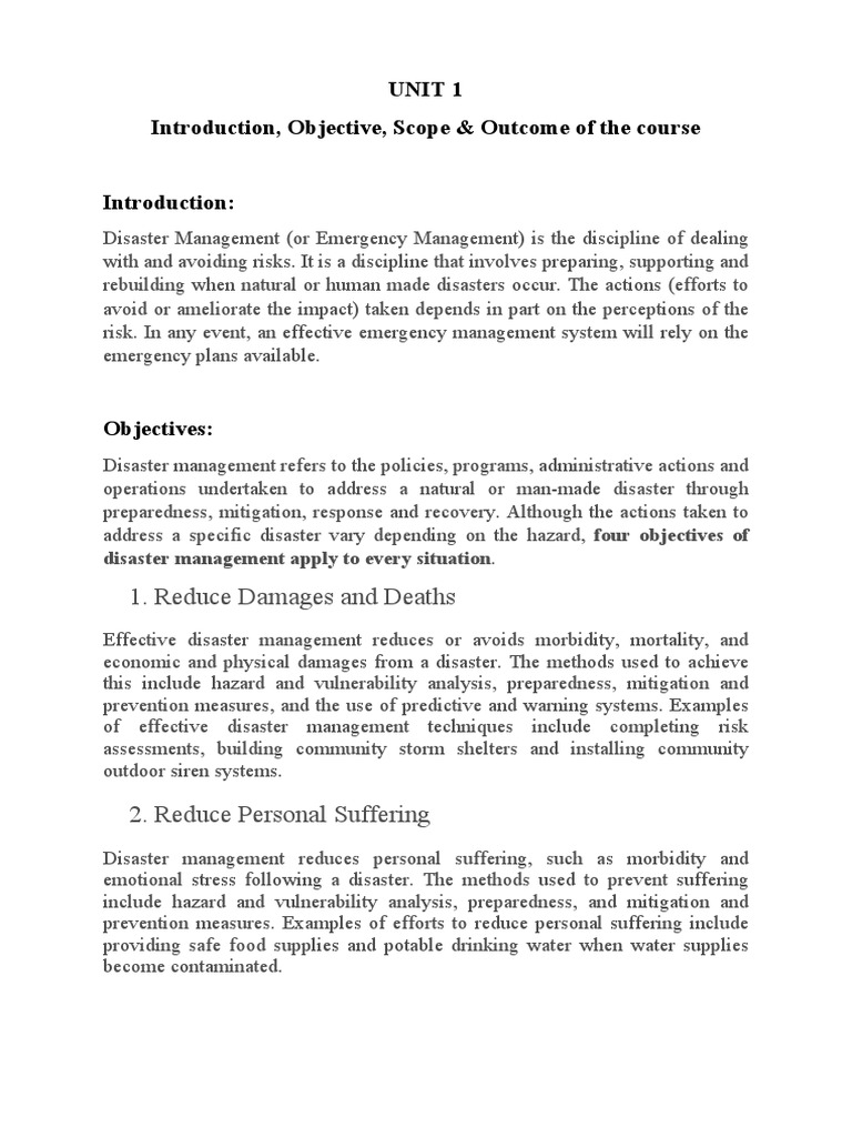 Objectives and Scope of Disaster Management | PDF | Emergency ...