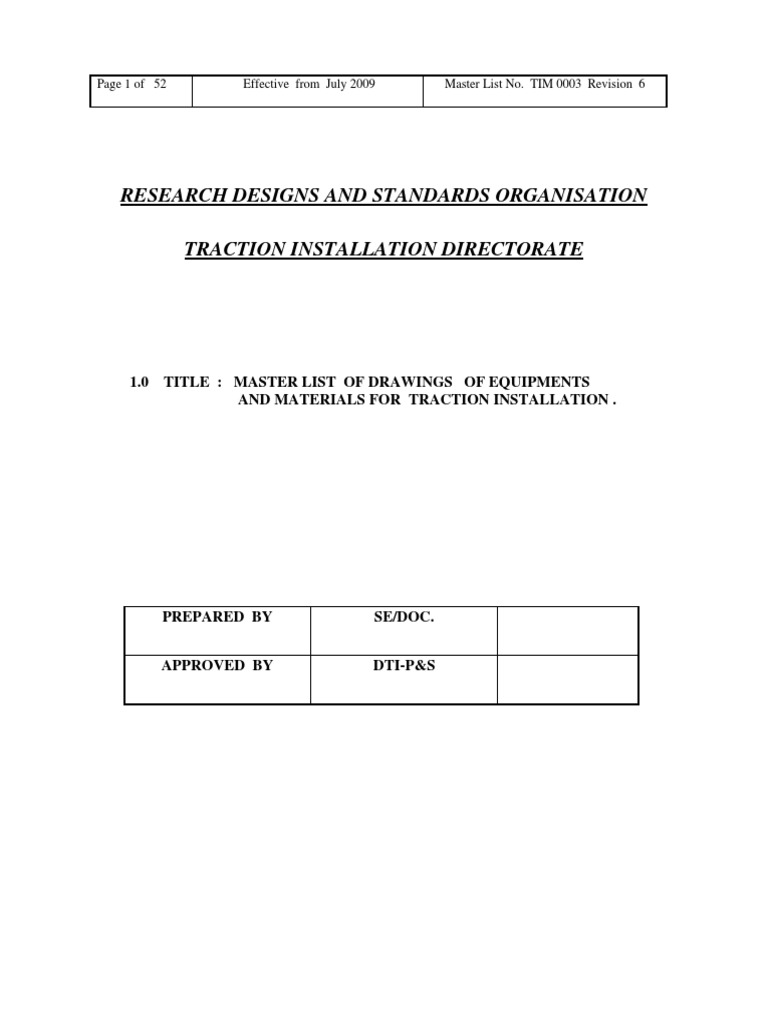 RDSO Master List of Drawings | PDF | Electricity | Electrical Engineering