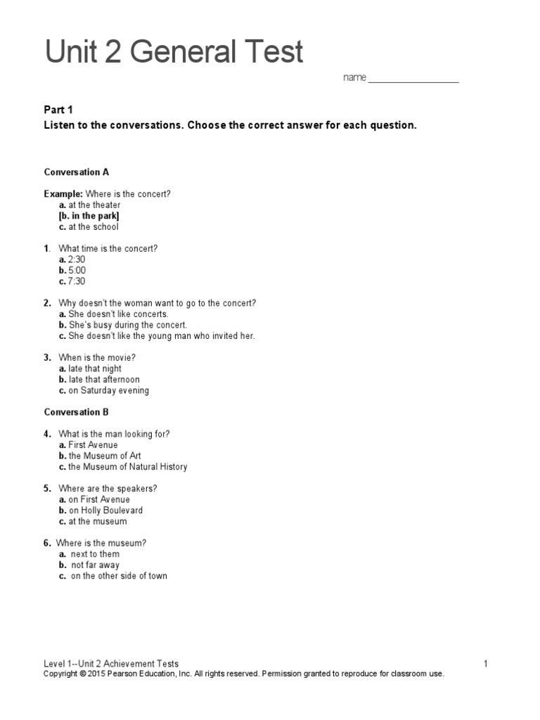 Unit 2 General Test: Listen To The Conversations. Choose The Correct ...