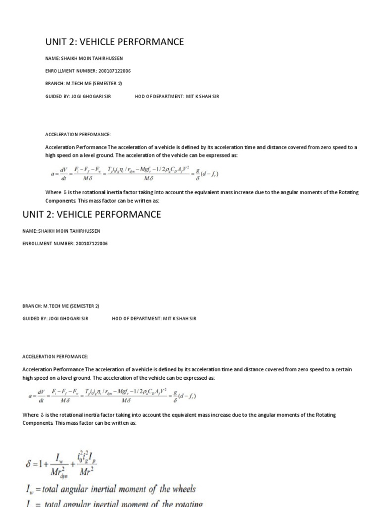 Analysis of Vehicle Performance Parameters such as Acceleration ...