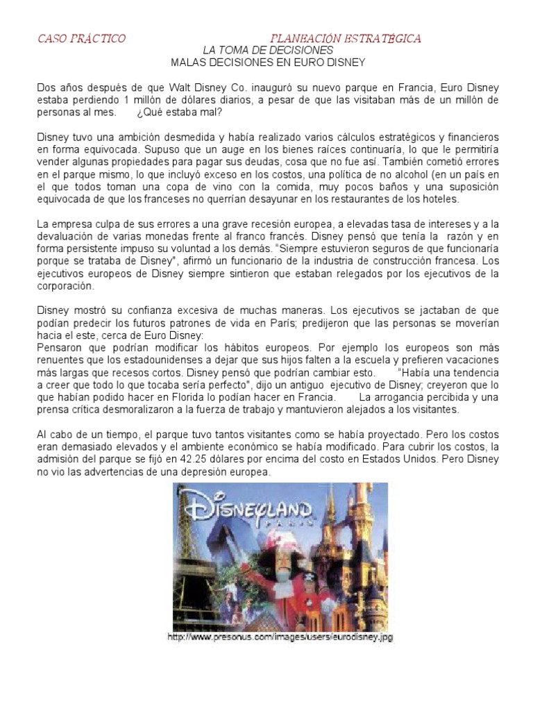 Errores en Euro Disney: Lecciones Clave | PDF | Disneyland | Walt Disney
