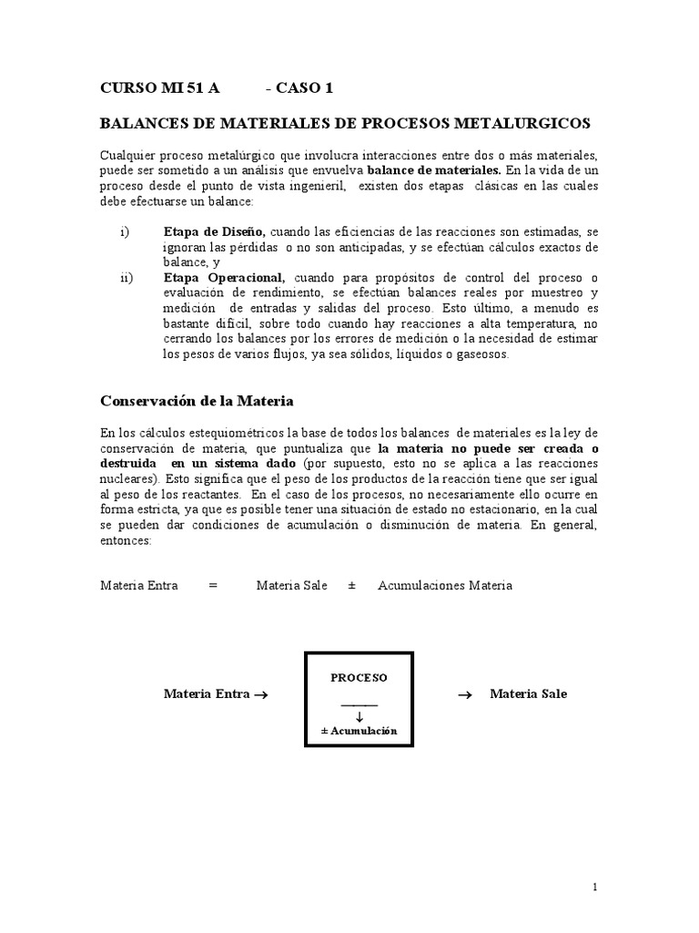 Balances de Materiales de Procesos Metalurgicos | PDF | Cobre | Ecuaciones