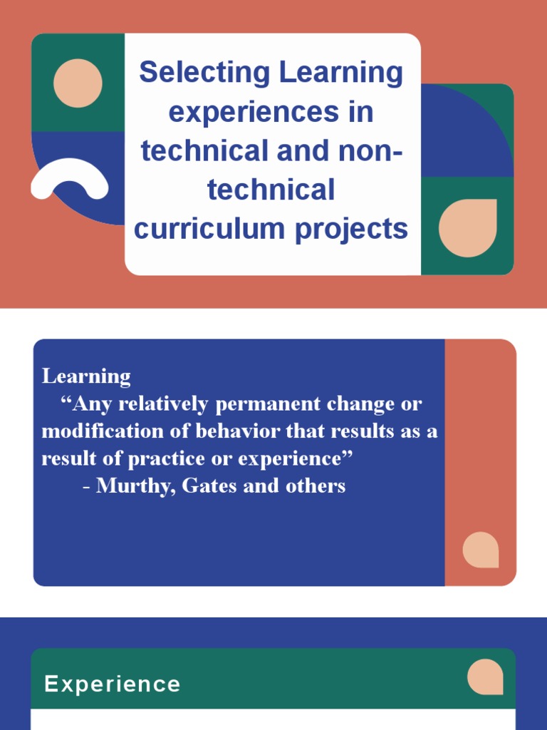 Selecting Learning Experiences | PDF | Curriculum | Experience