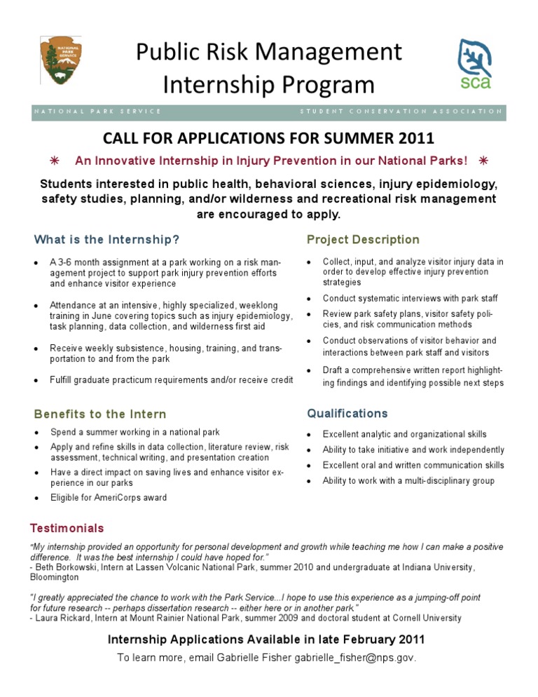 Summer 2011 National Park Internship | PDF | Risk Management | Internship