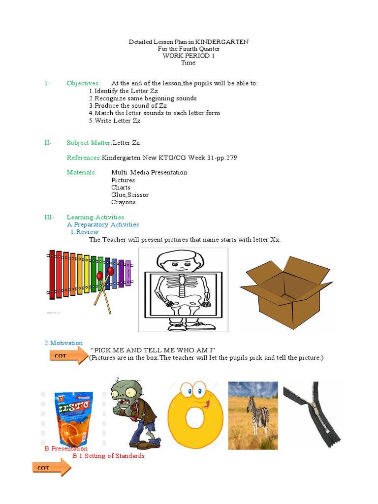 Objectives:: Detailed Lesson Plan in KINDERGARTEN For The Fourth ...