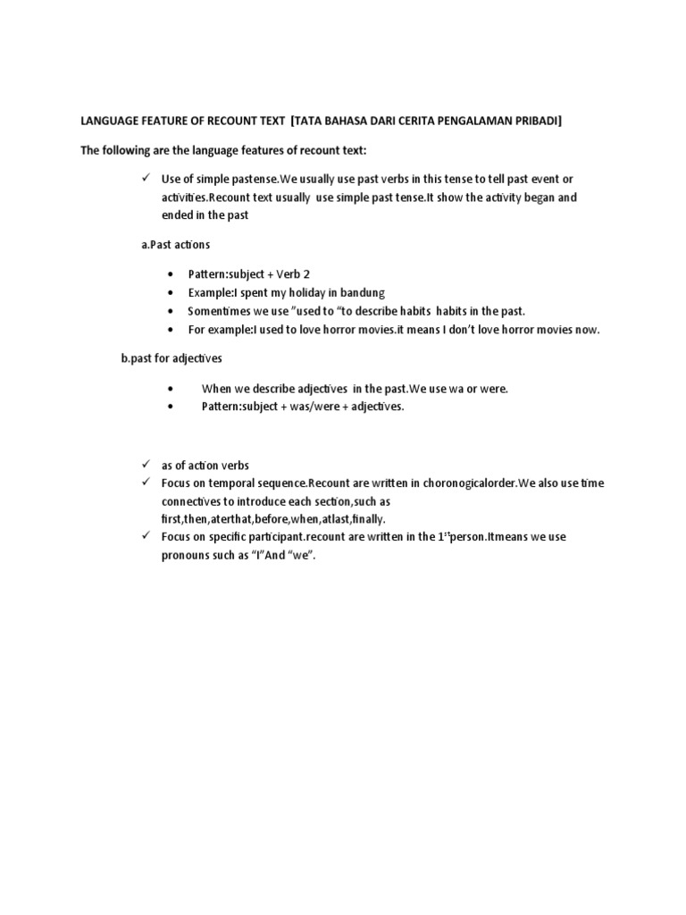 Language Features of Recount Text | PDF
