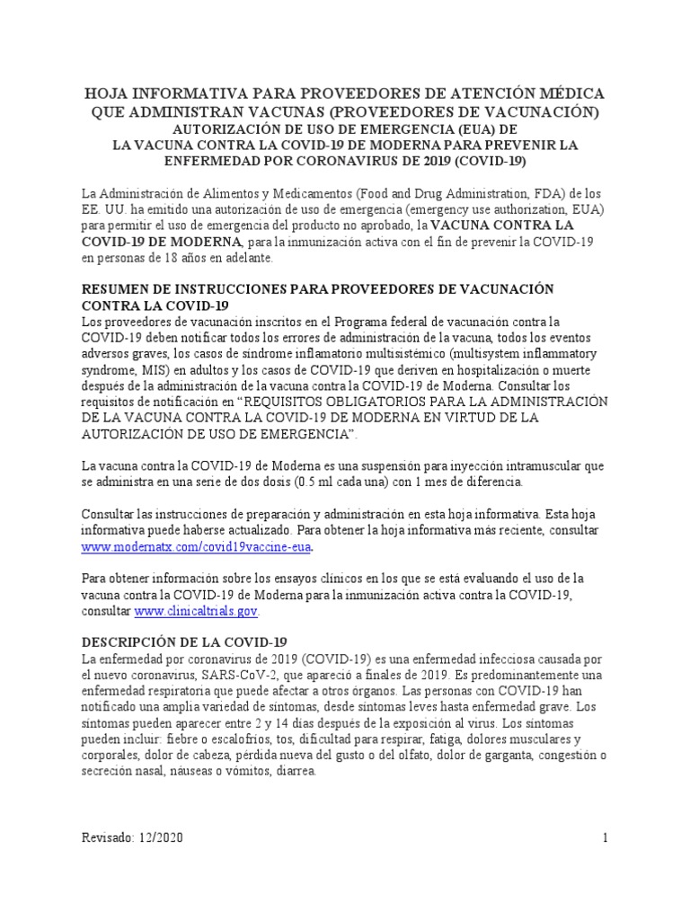Spanish EUA-Moderna COVID-19 Vaccine HCP Fact Sheet-Full Prescribing ...