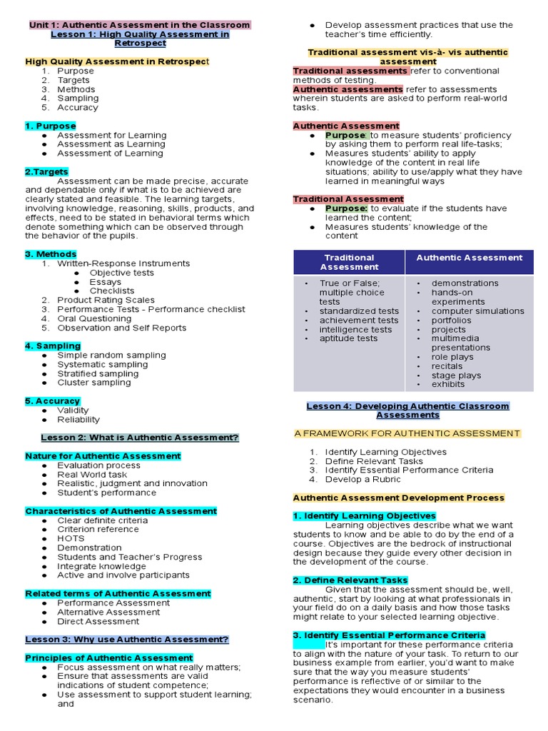 Traditional Assessment Authentic Assessment | PDF | Educational ...