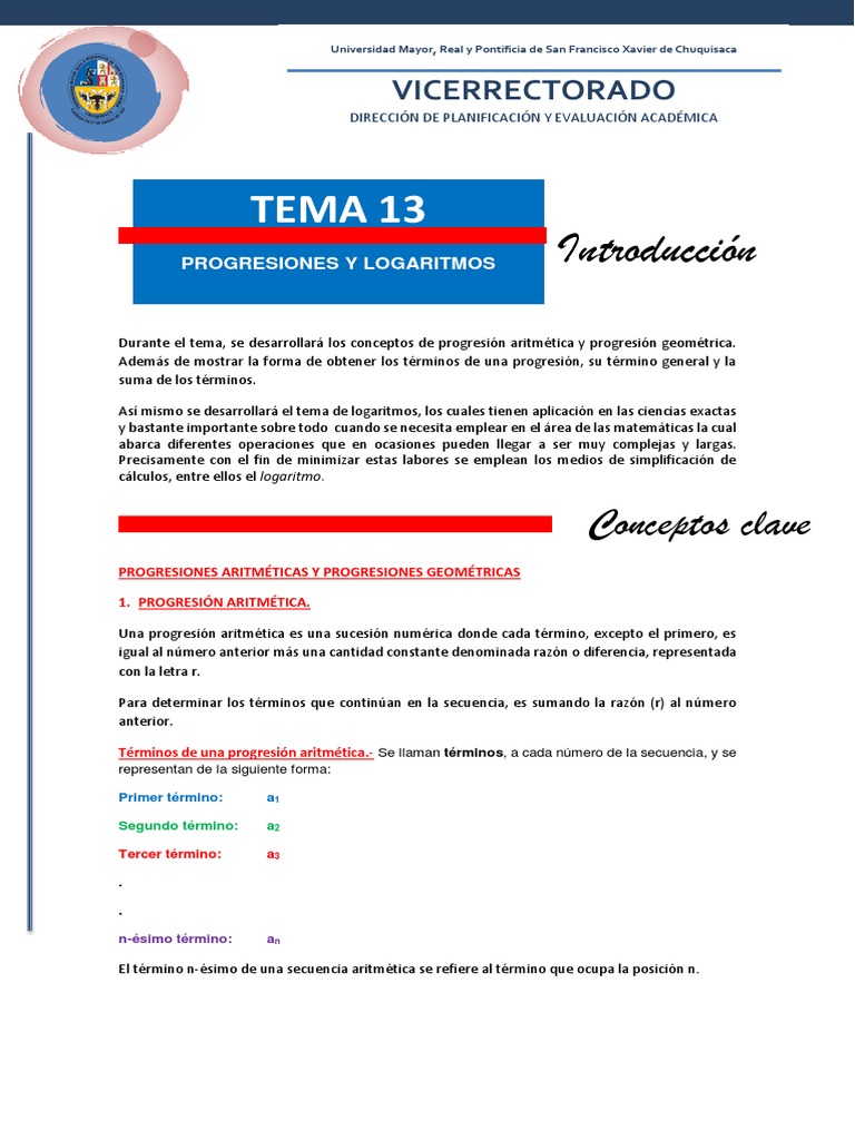 Tema 13 Progresiones y Logaritmos | PDF | Logaritmo | División (Matemáticas)