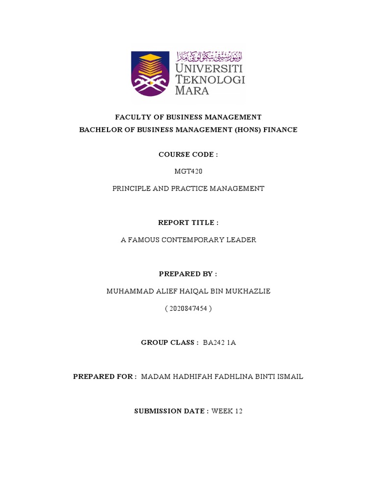 Mgt420 Individual Assignment 1 | PDF | Leadership | Academic Degree