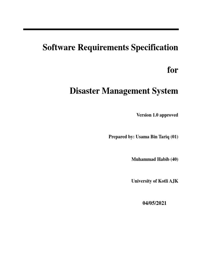 Software Requirements Specification For Disaster Management System | PDF | My Sql | Databases