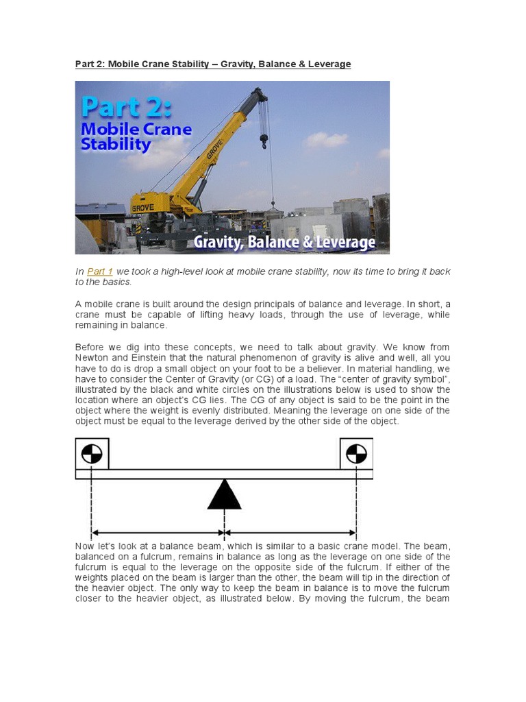 Part 2: Mobile Crane Stability - Gravity, Balance & Leverage | PDF ...