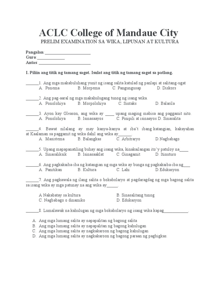 WIKA PRELIM Questions | PDF