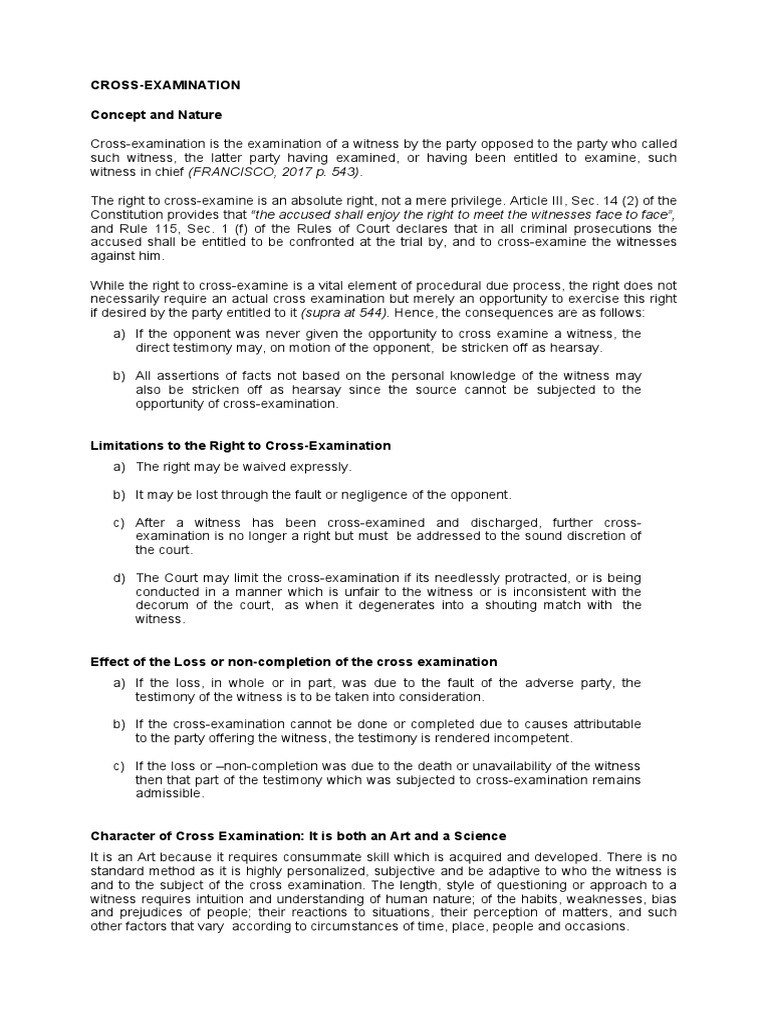 Cross-Examination Concept and Nature | PDF | Cross Examination | Witness