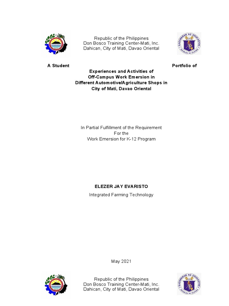 Work Immersion ELEZER | PDF | Vocational Education | Human Nature