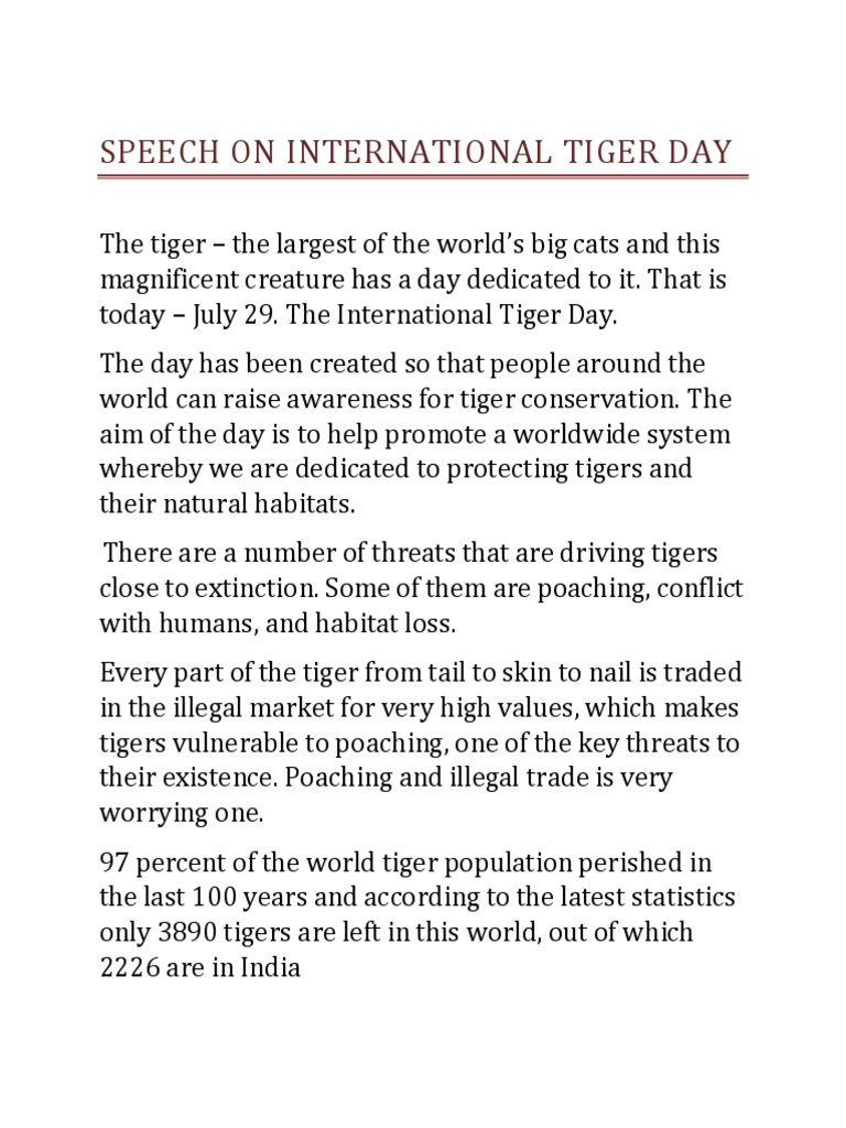 Raising Awareness of the Threats to Tigers and Their Habitats on ...