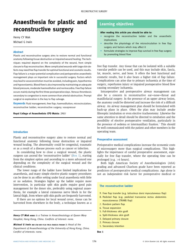 Anesthesia Free Flap | PDF | Surgery | Anesthesia