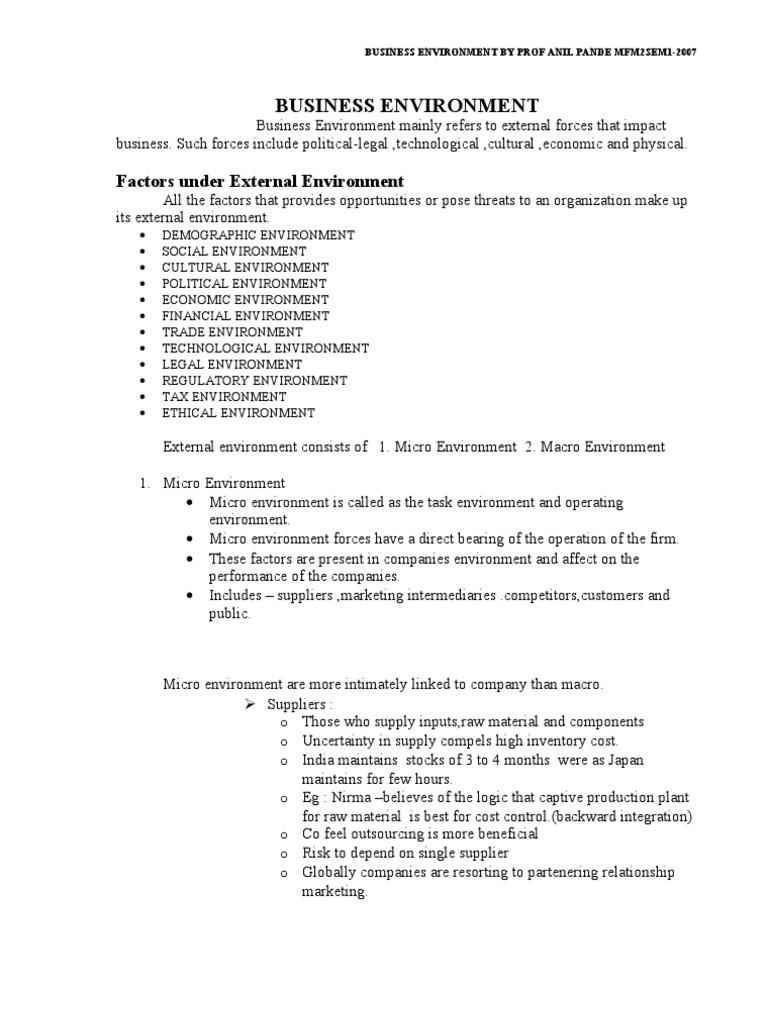 BUSINESS ENVIRONMENT Notes | PDF | Strategic Management | Forecasting