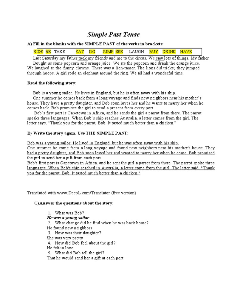 Simple Past Tense HOMEWORK | PDF
