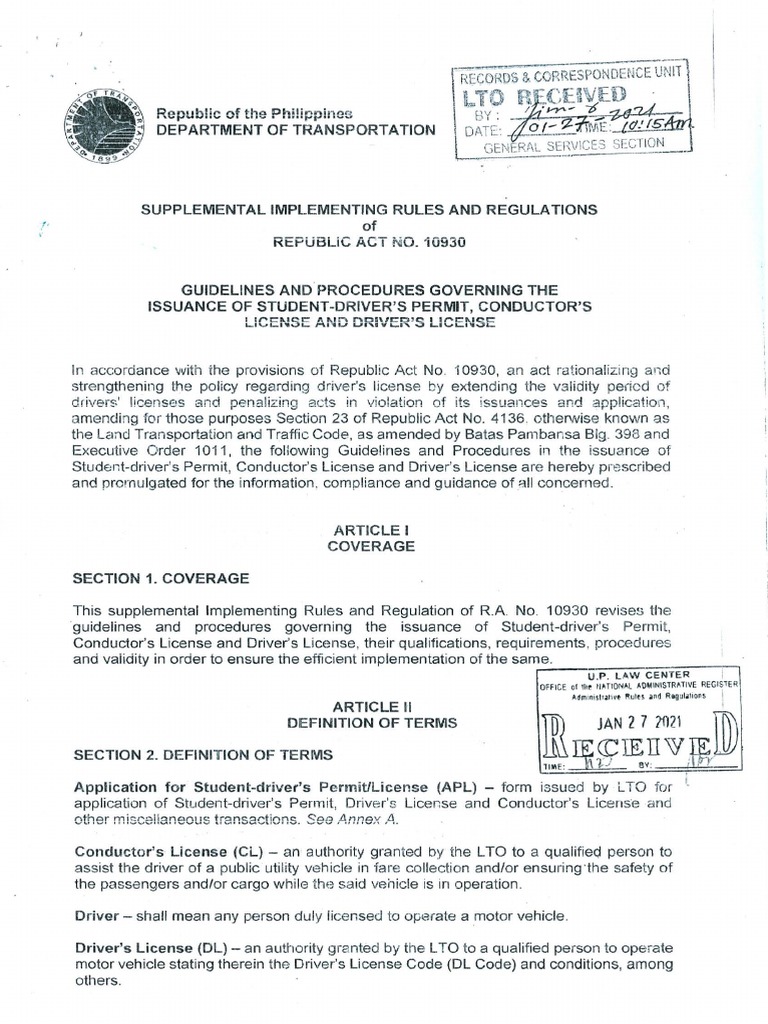 Irr Ra10930 | PDF | Driver's License | Vehicles