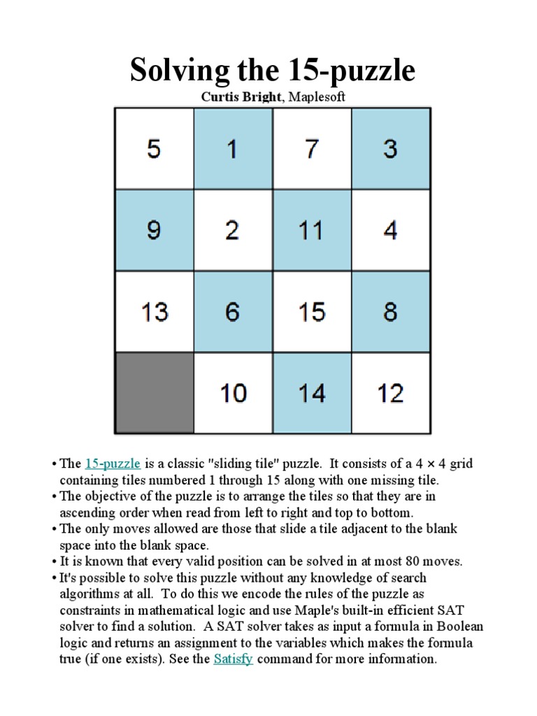 Solving 15-Puzzle with SAT Solver | PDF | Applied Mathematics ...