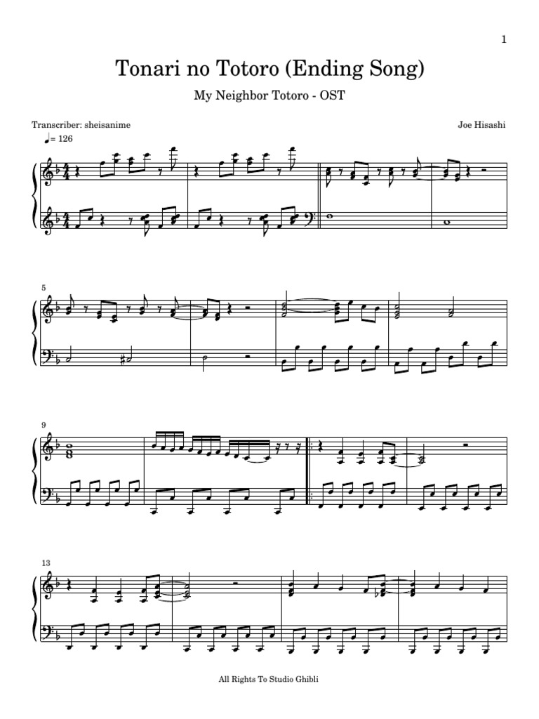 Tonari No Totoro (Ending Song) | PDF