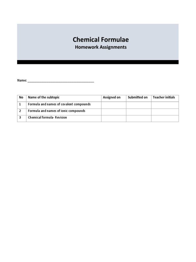 Chemical Formula - Homework Assignment | PDF | Chemical Compounds ...