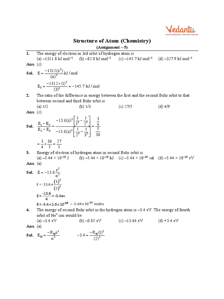 Assignment - 5 (Structure of Atom) | PDF | Electronvolt | Particle Physics