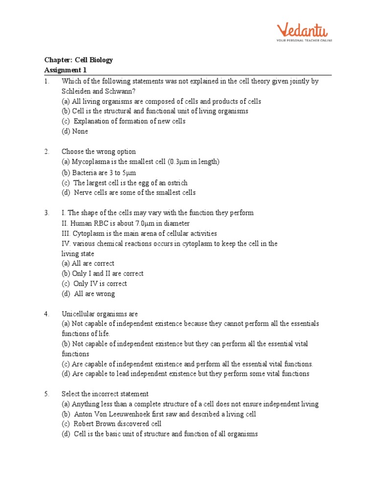 Chapter: Cell Biology Assignment 1 | PDF