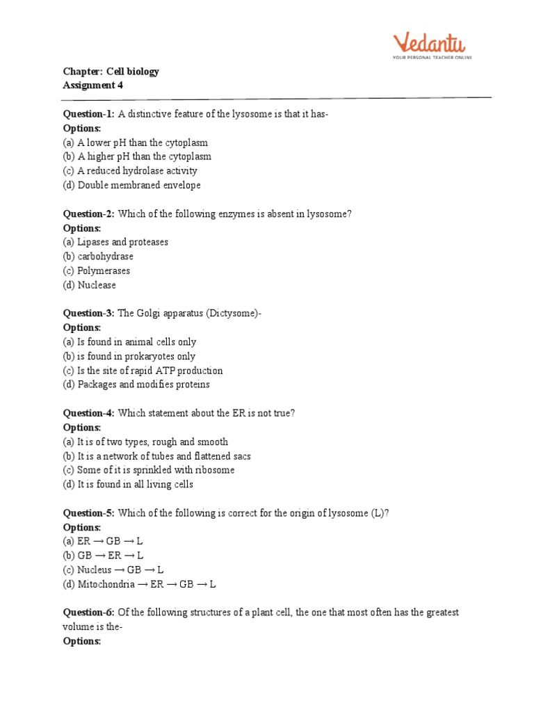 Cell Biology Assignment 4 | PDF