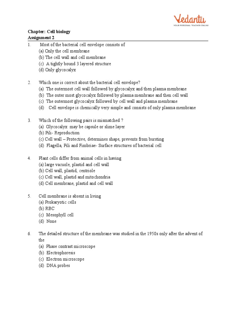 Chapter: Cell Biology Assignment 2 | PDF | Science & Mathematics ...