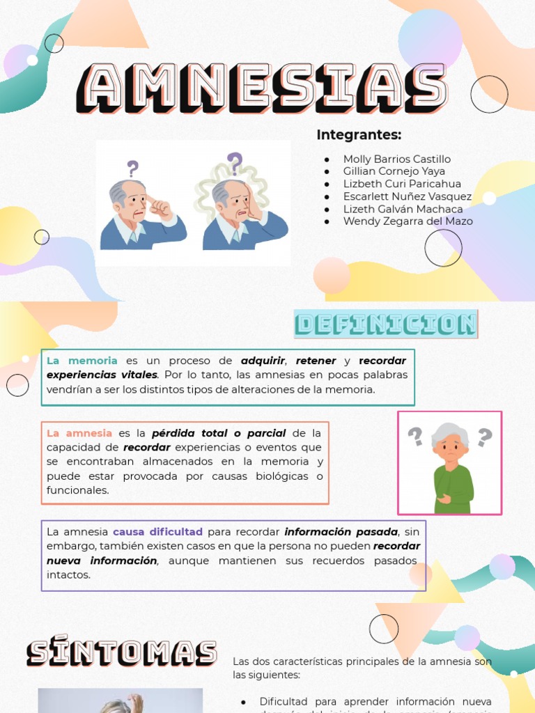 Amnesia PPT. Grupo 7 | PDF | Amnesia | Memoria a largo plazo