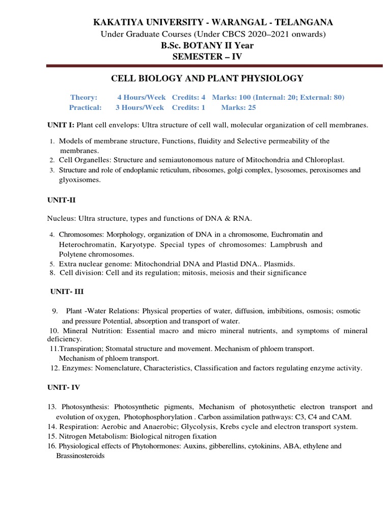 B.Sc. 4th Semester Botany Syllabus | PDF | Cell (Biology) | Photosynthesis