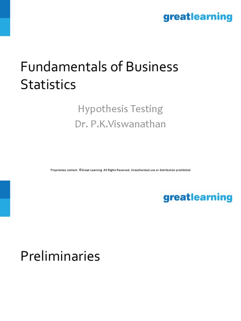 Fundamentals of Business Statistics: Hypothesis Testing Dr. P.K ...