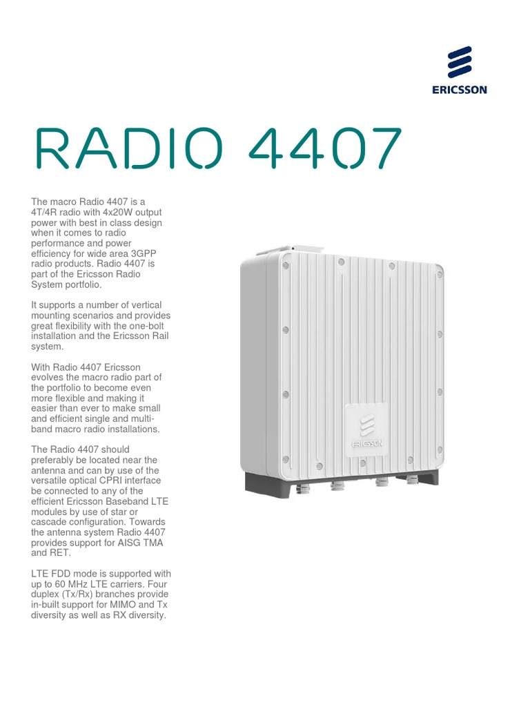 Radio 4407 Data Sheet | PDF | Ericsson | Radio