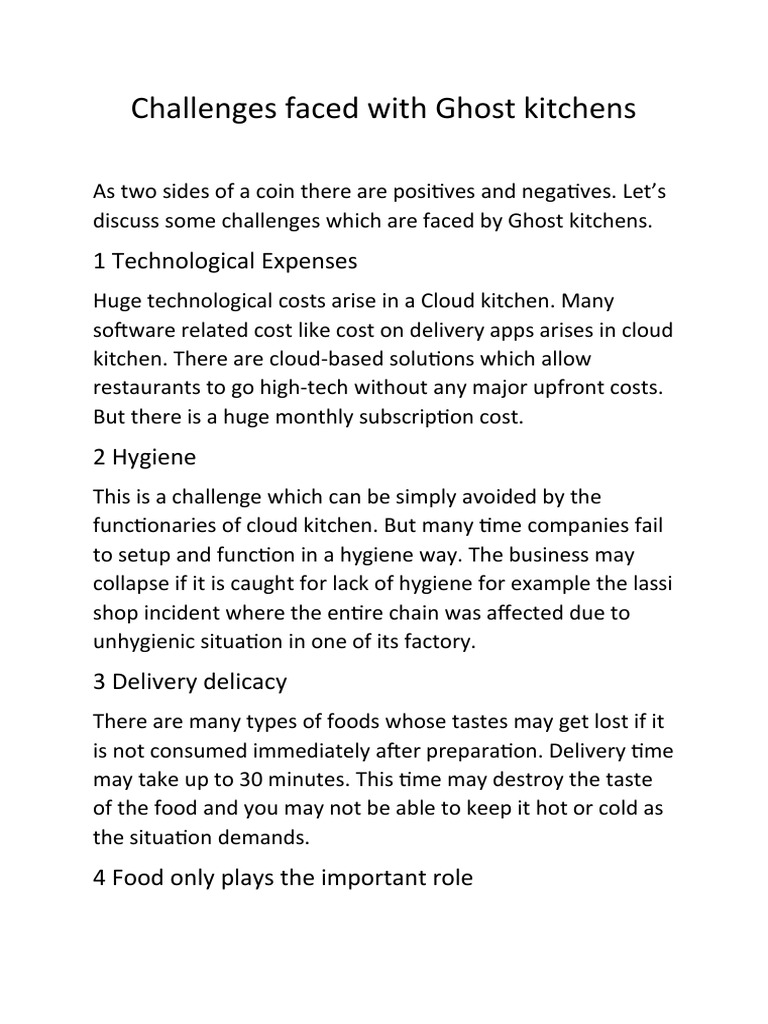 Challenges of Cloud Kitchen | PDF