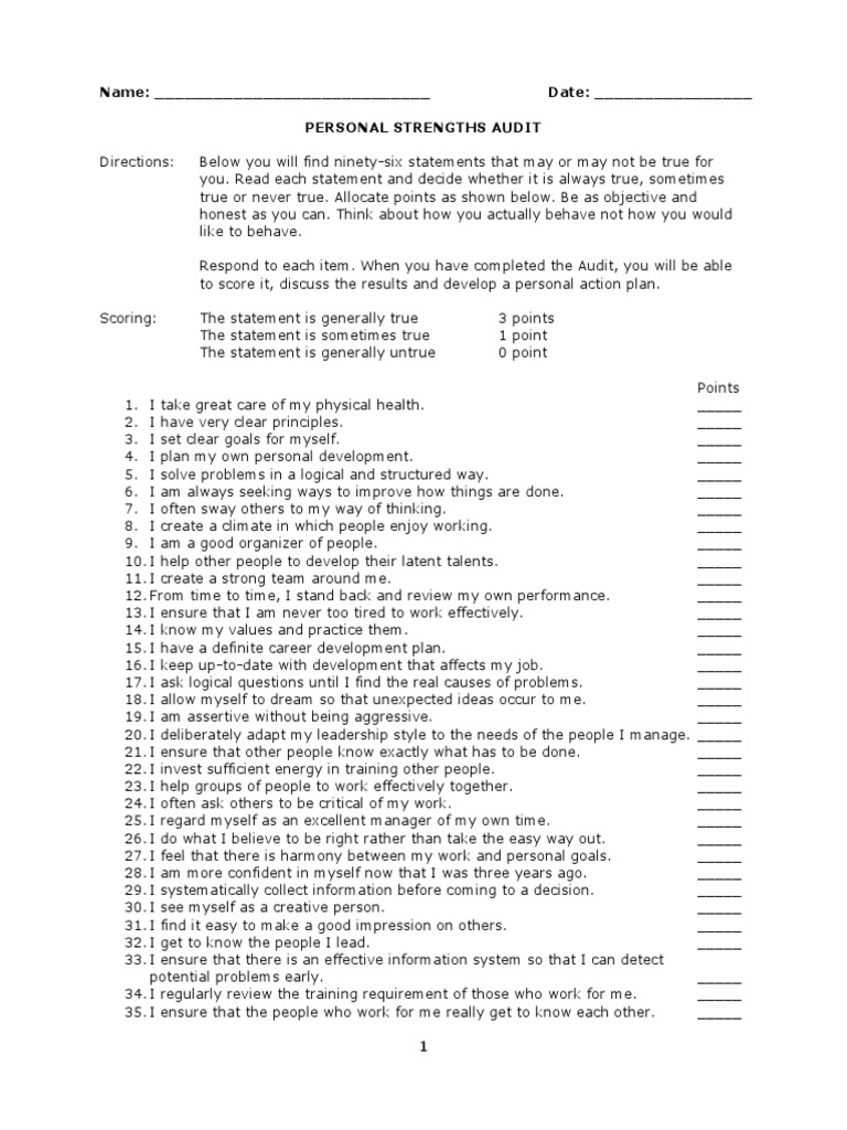 Personal Strengths Audit 1 | PDF | Leadership | Creativity