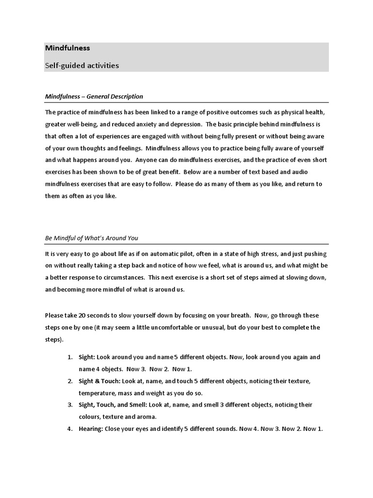 Mindfulness Exercises for Self-Awareness | PDF | Mindfulness | Compassion