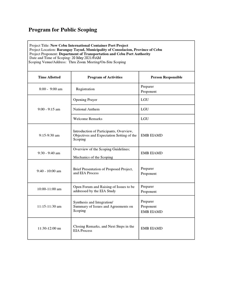Public Scoping for Cebu Port Project | PDF