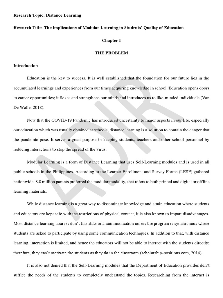 The Implications of Modular Learning in Students' Quality of Education ...