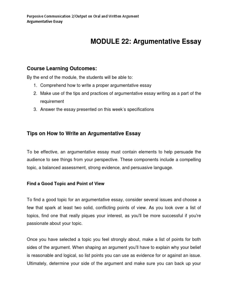 Week 13 - Module 22 Argumentative Essay Sstti | PDF | Essays | Argument
