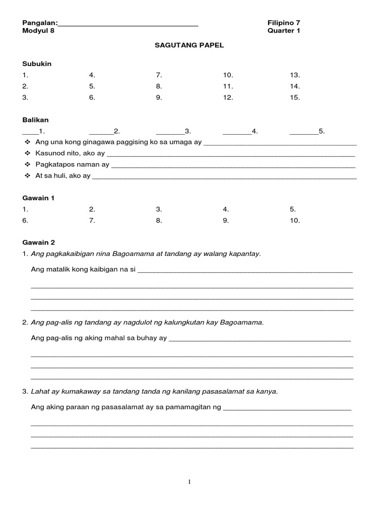 Filipino 7 Module 8 AS | PDF