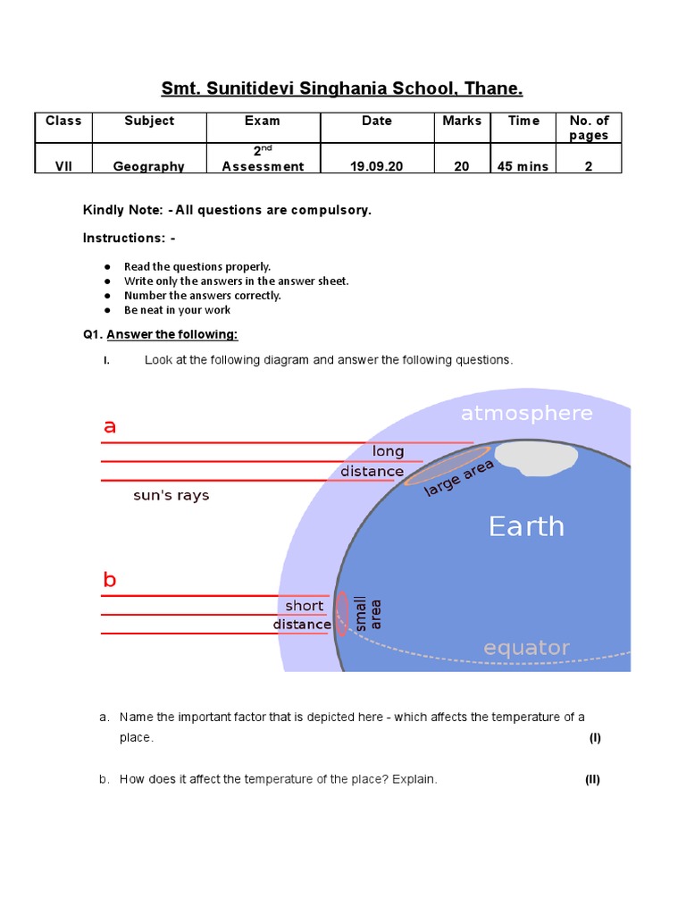 Geography Assessment for Class VII | PDF | Oceans | Atmospheric Sciences