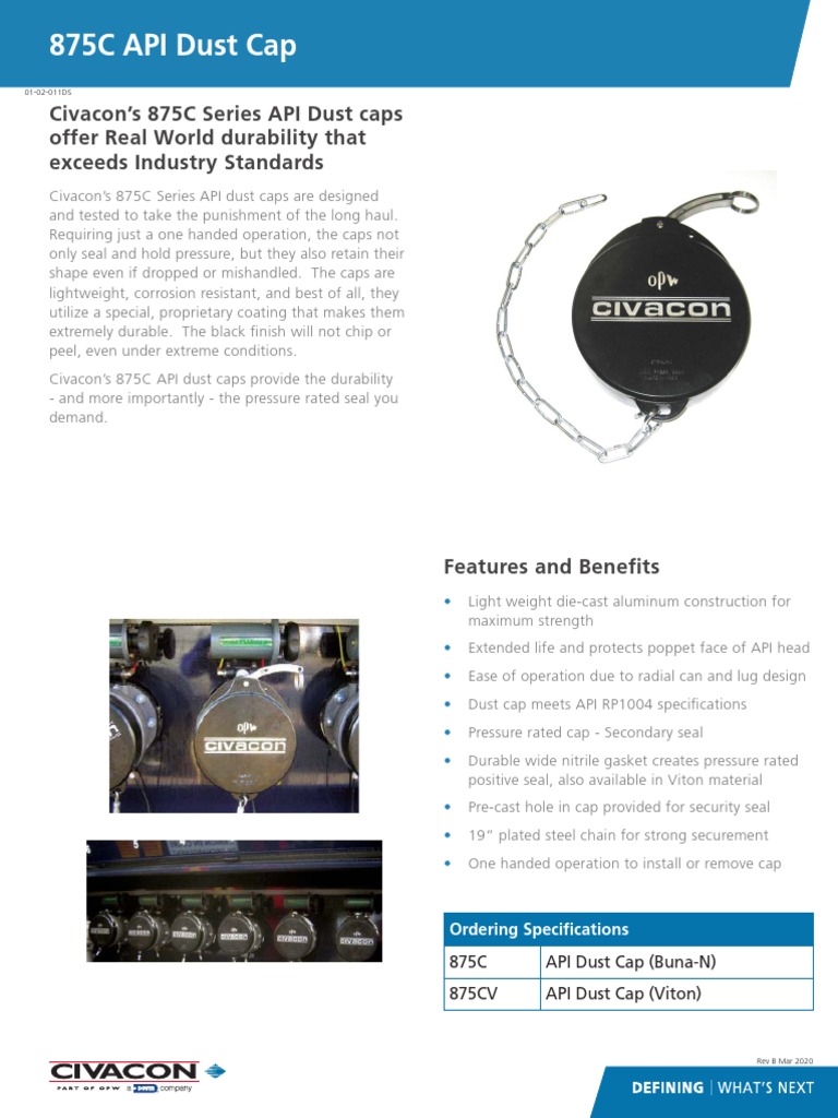875c Series Api Dust Cap Data Sheet | PDF | Building Materials ...