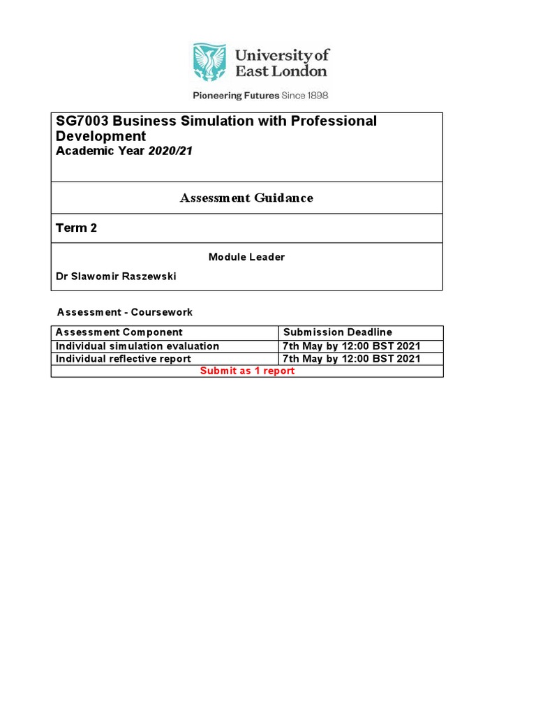 SG7003 Assessment Guidance T2 20 - 21 Feb 2021 | PDF | Turnitin | Simulation